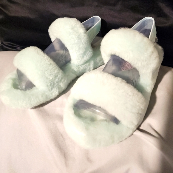 UGG | Shoes | Ugg Fuzzy Mint Green Slide Sandals | Poshmark